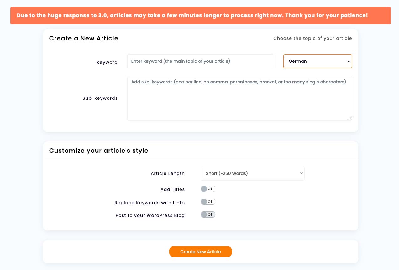 AI-Artikelgenerator "Article Forge V3.0" im Test mit deutscher Sprache